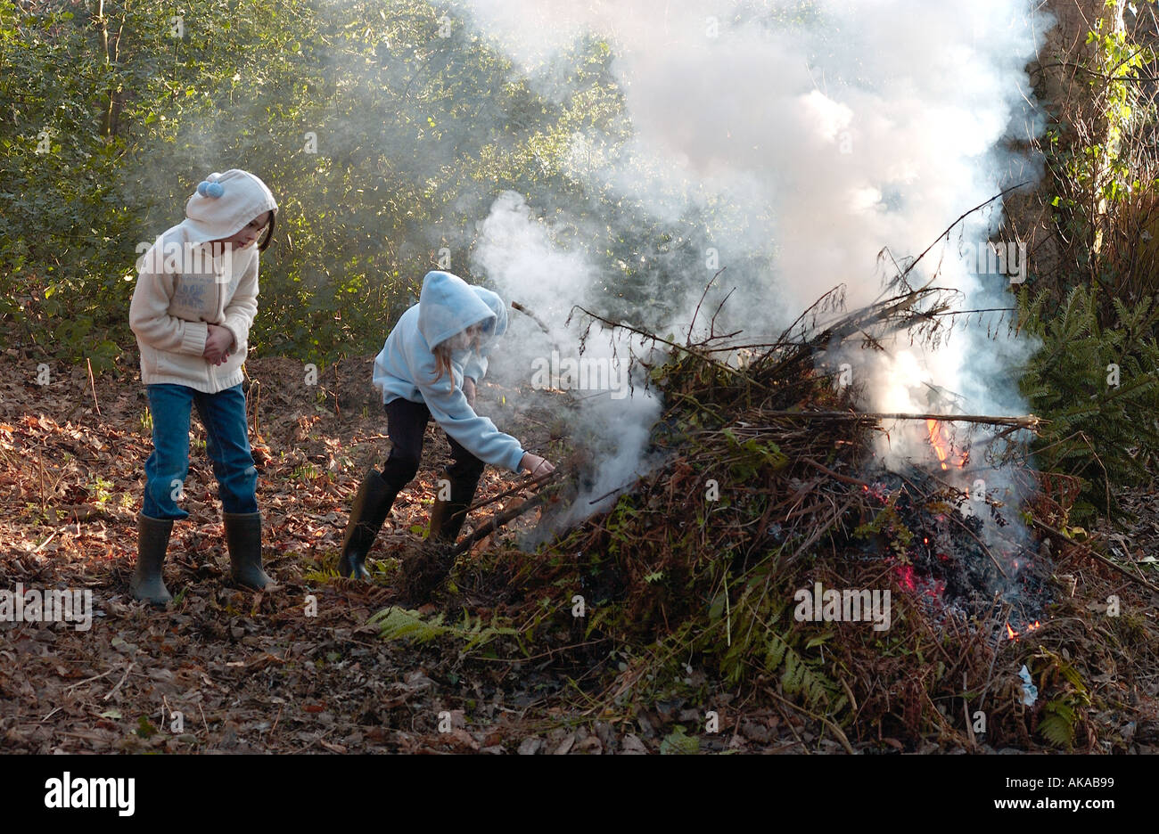 children at bonfire in England UK Stock Photo - Alamy