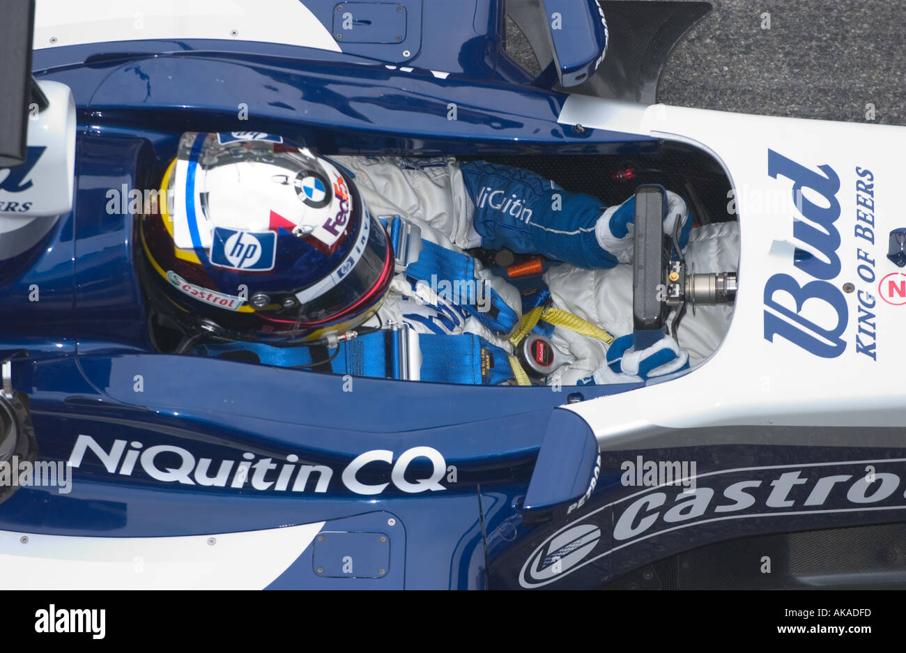 Pablo Montoya in the cockpit of his BMW Williams Formula One racecar in ...