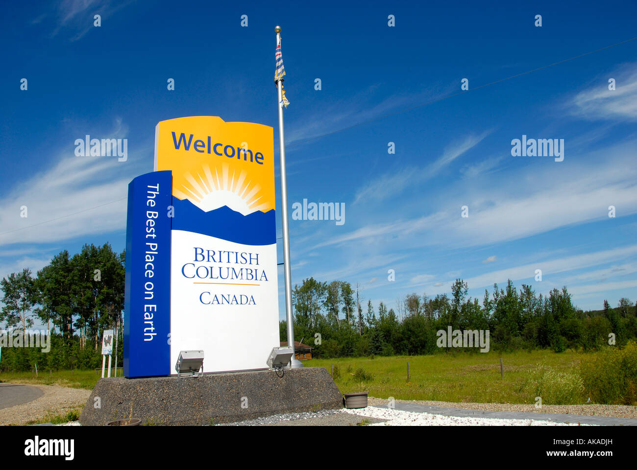 Welcome to British Columbia B C sign Canada Stock Photo - Alamy