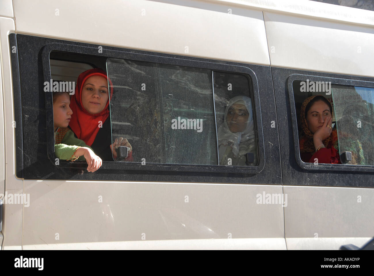 Kurdish women in a bus near the border with Iraq in Turkey Stock Photo ...