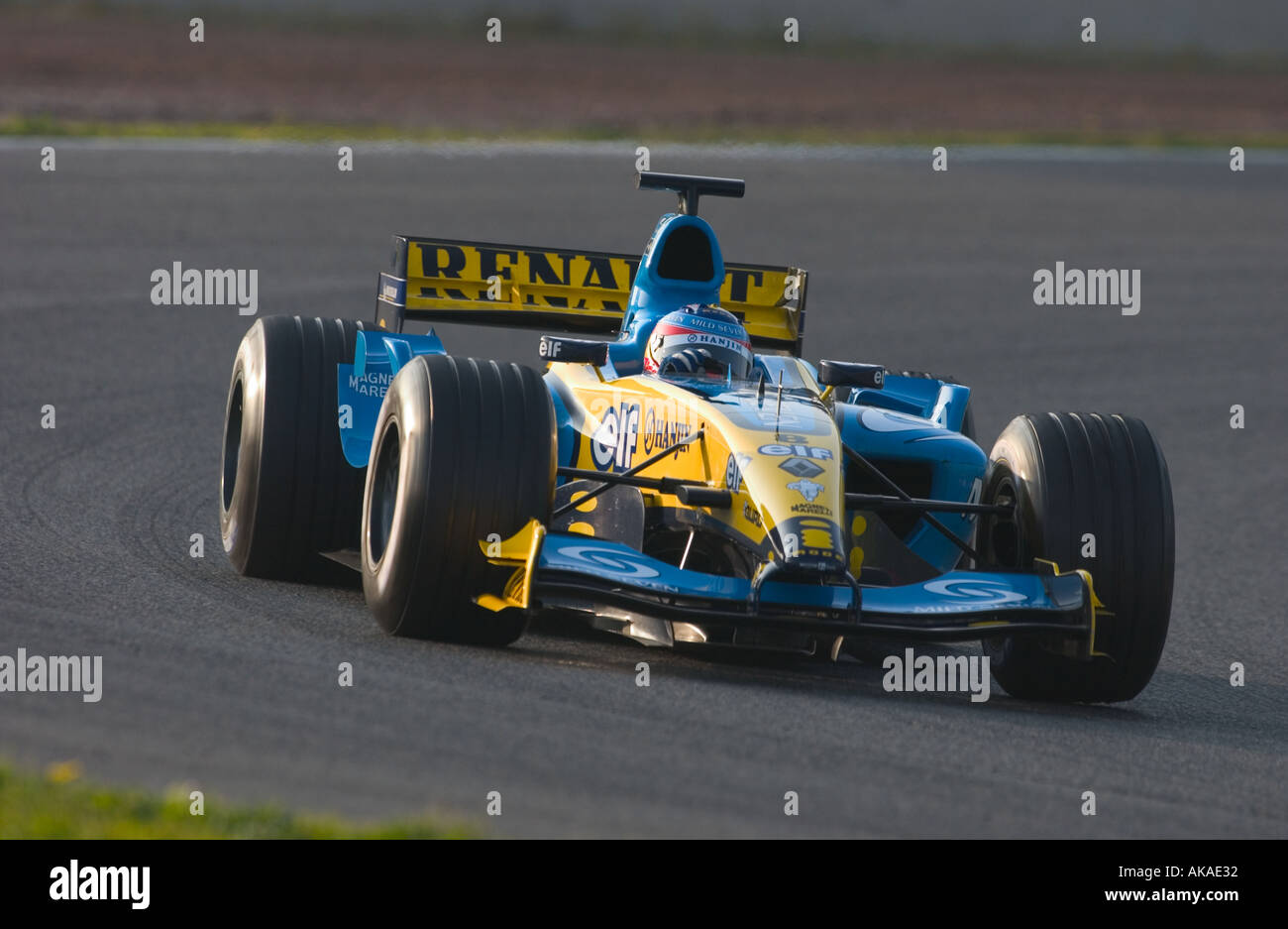 Fernando Alonso driving his Renault Formula One Racecar on the ...