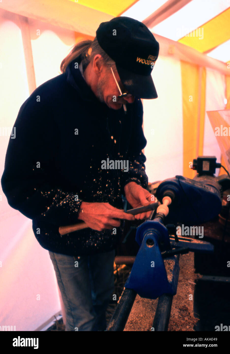 Man using lathe Stock Photo - Alamy