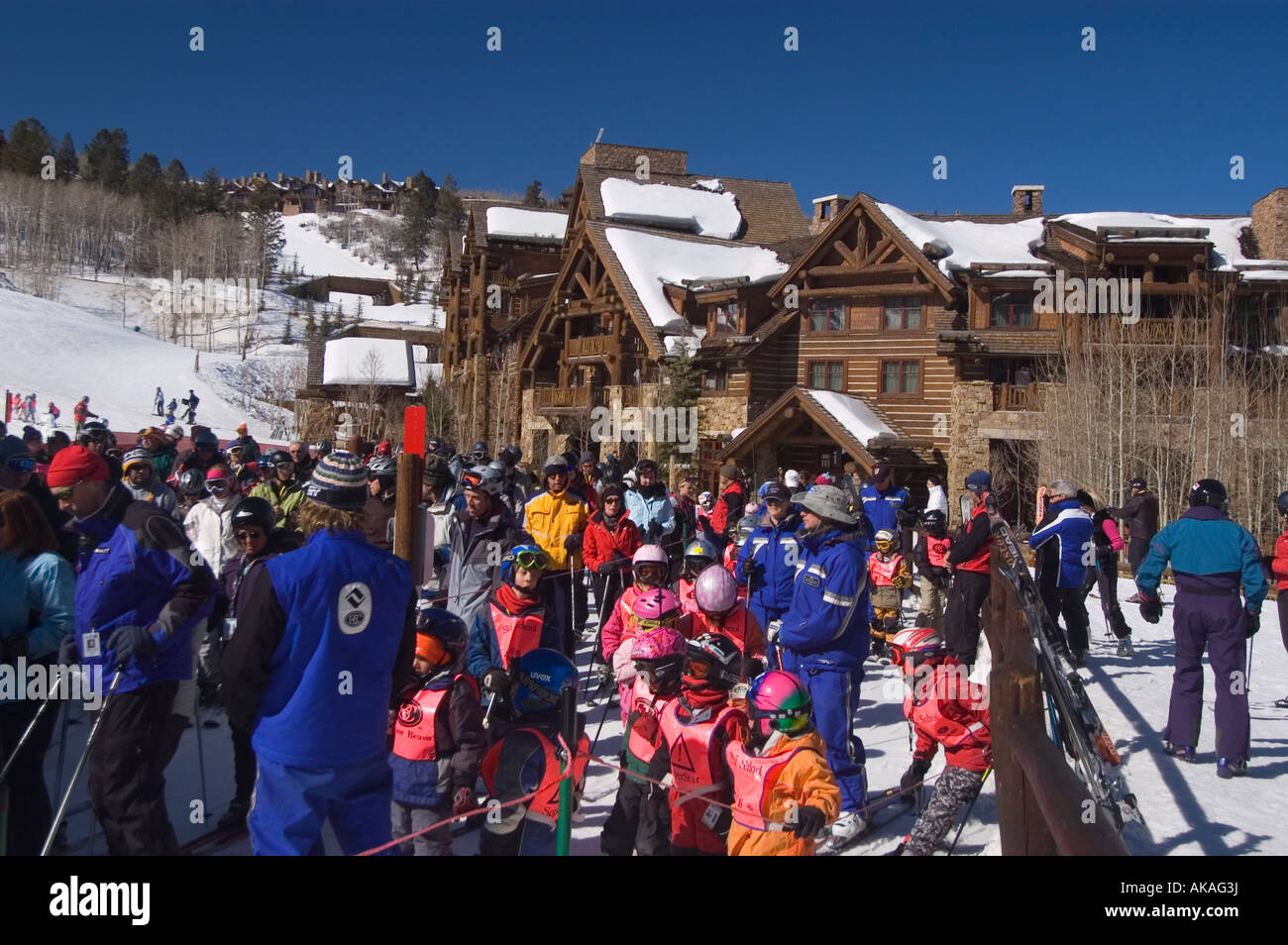 Crowded ski lift lines Beavercreek Colorado Stock Photo - Alamy