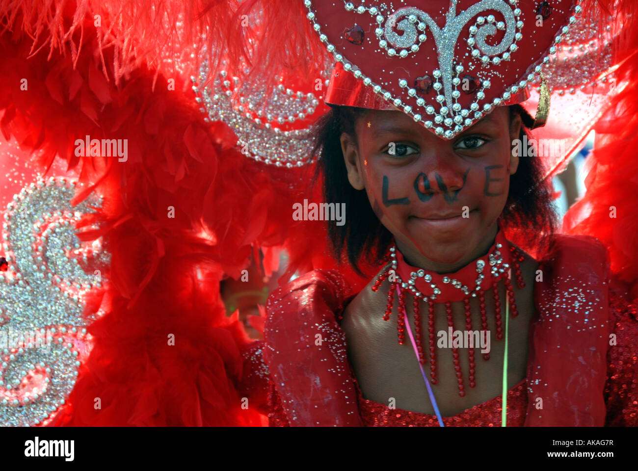 female Performers dancing in the parade at annual Notting Hill Carnival ...