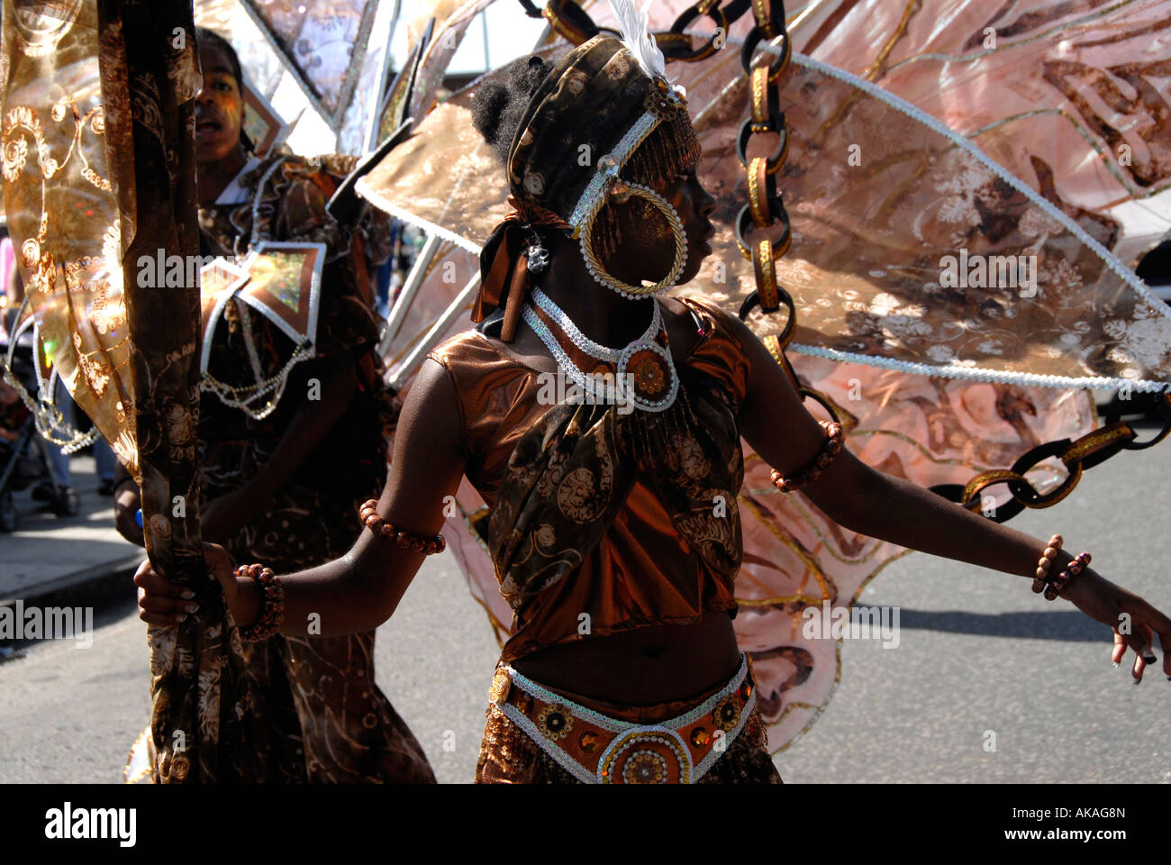 female Performers dancing in the parade at annual Notting Hill Carnival ...
