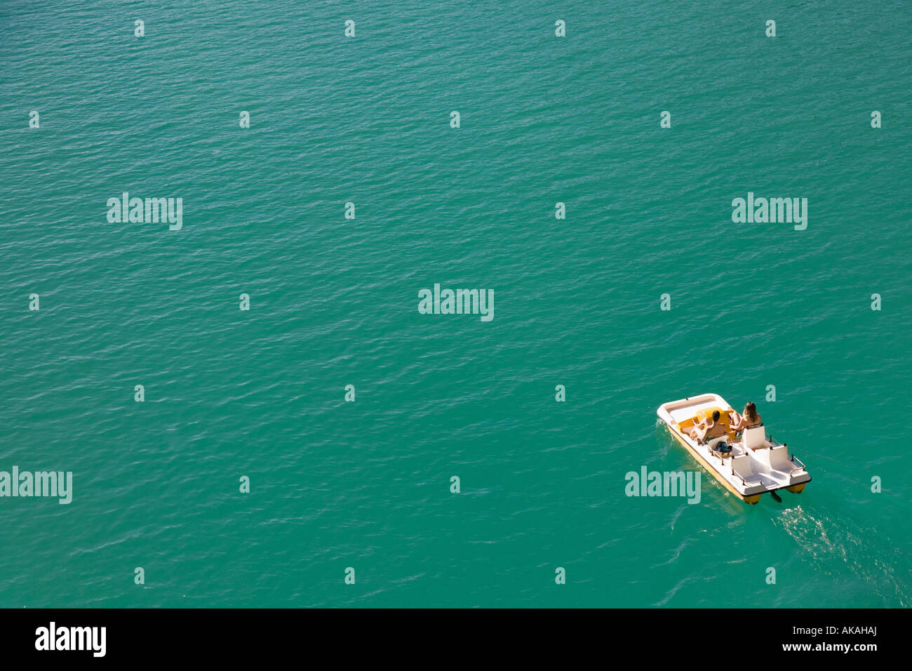 Couple on pedal boat paddle boat Lac de Sainte Croix Provence France ...