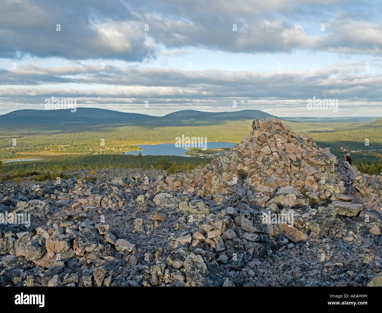 landscape with stony fell mountain in Lapland in Pallas Yllästunturi ...