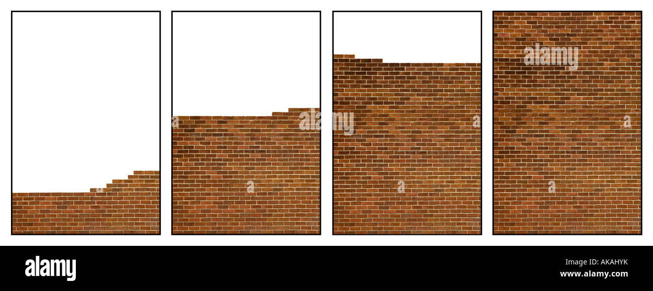 FOUR PICTURE SEQUENCE OF BRICK WALL BEING BUILT Stock Photo - Alamy