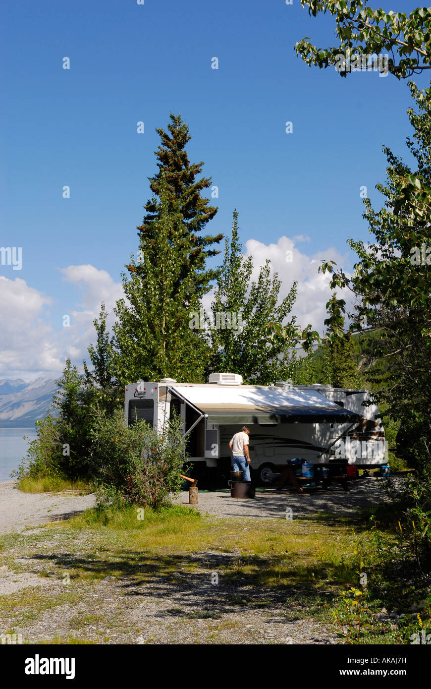 Camping Camp Campground on Muncho Lake on Alaska Highway ALCAN Al Can ...