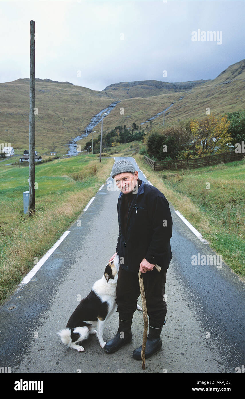 Farmer with his sheep dog Faroe Islands Stock Photo - Alamy