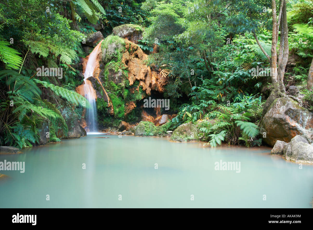 Caldeira Velha waterfall and hot thermal bathing pool on Sao Miguel ...