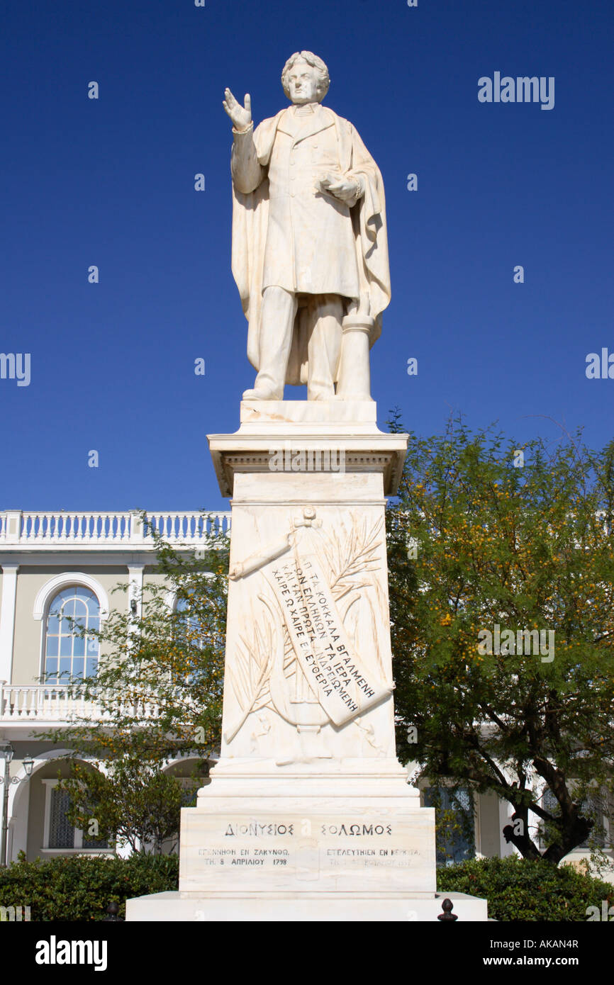 Dionysios Solomos statue, Solomos Square, Zakynthos town, Greece Stock ...