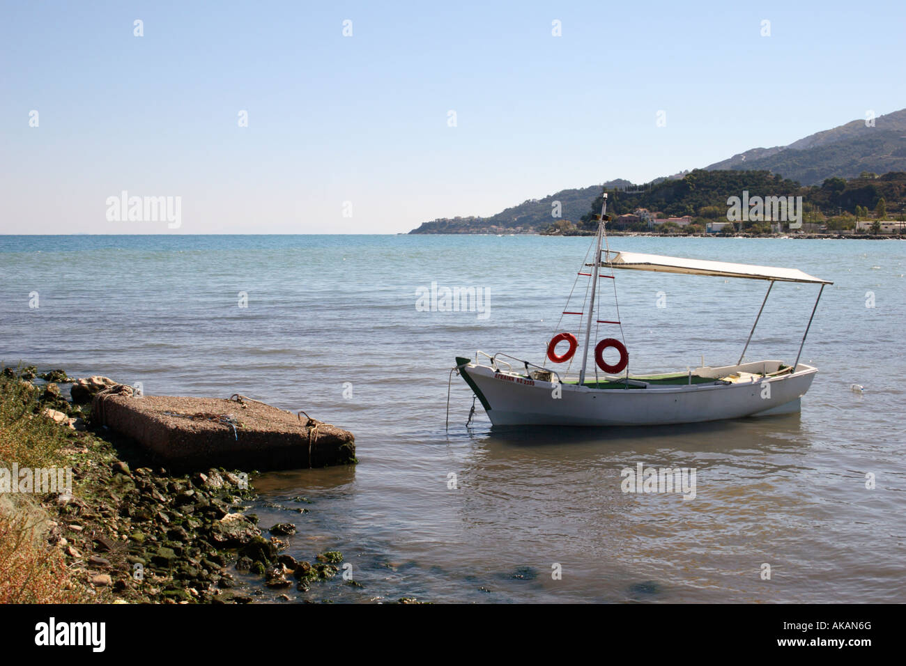 Greek rowing boat with sunroof Stock Photo - Alamy