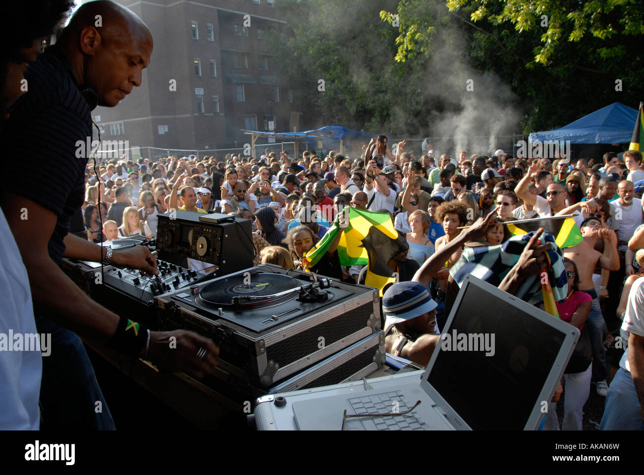 DJ performing in street at "Notting Hill" annual Carnival West London ...