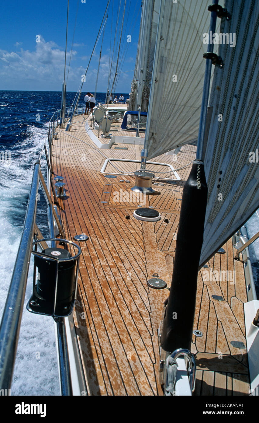 Superyacht sailing showing deck Stock Photo - Alamy