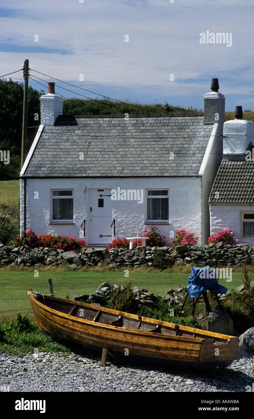 Cottage and boat, Moelfre, Anglesey, Wales, UK Stock Photo - Alamy