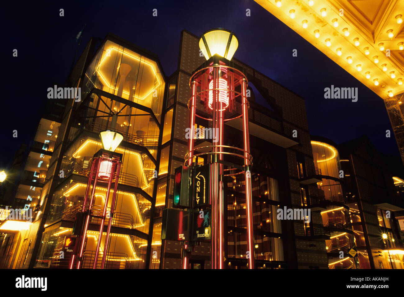 Portland Center for Performing Arts neon lights city lights downtown at ...