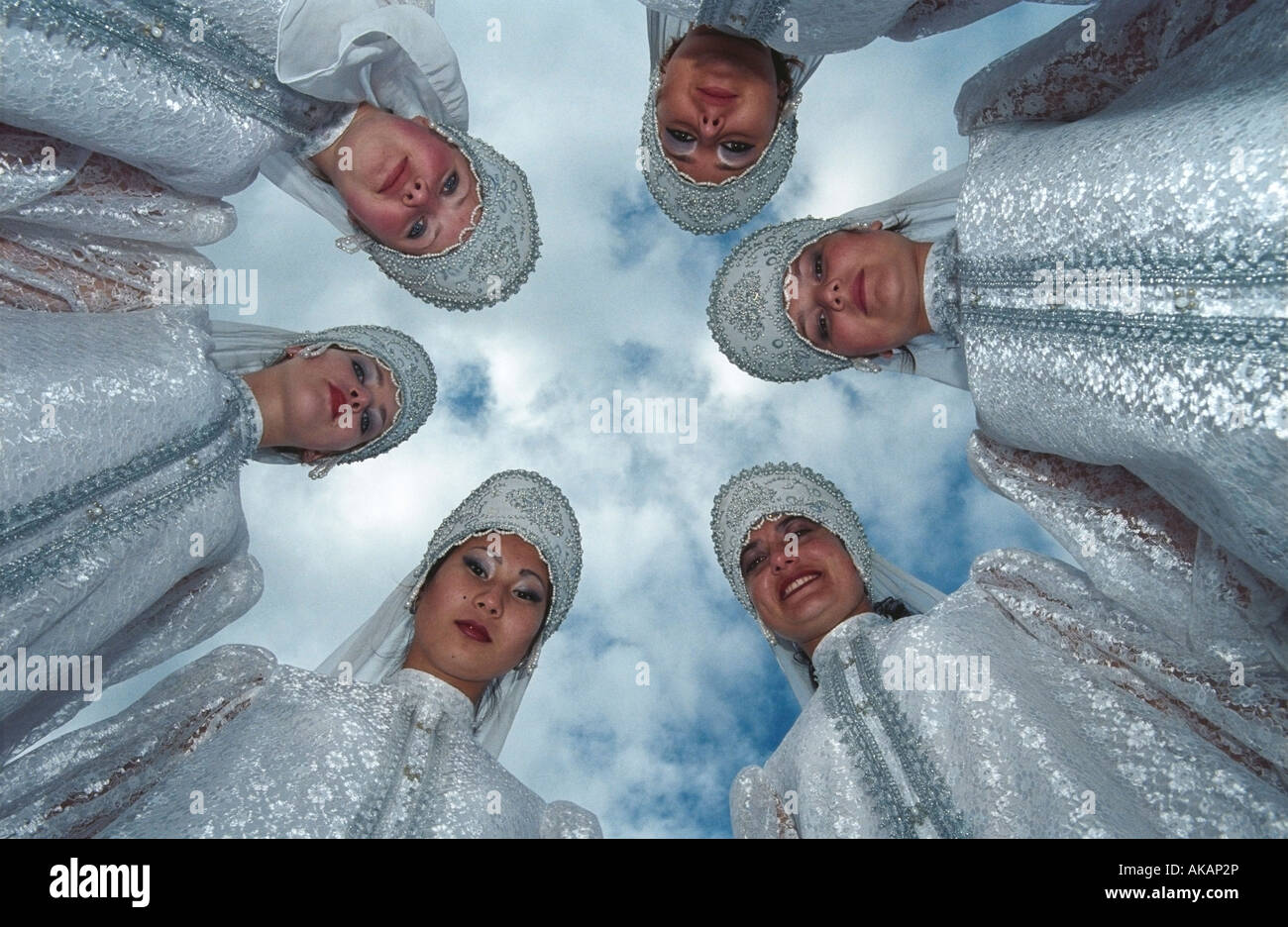 Portrait of young girls in Russian native raiment. El-Oiyn - national ...