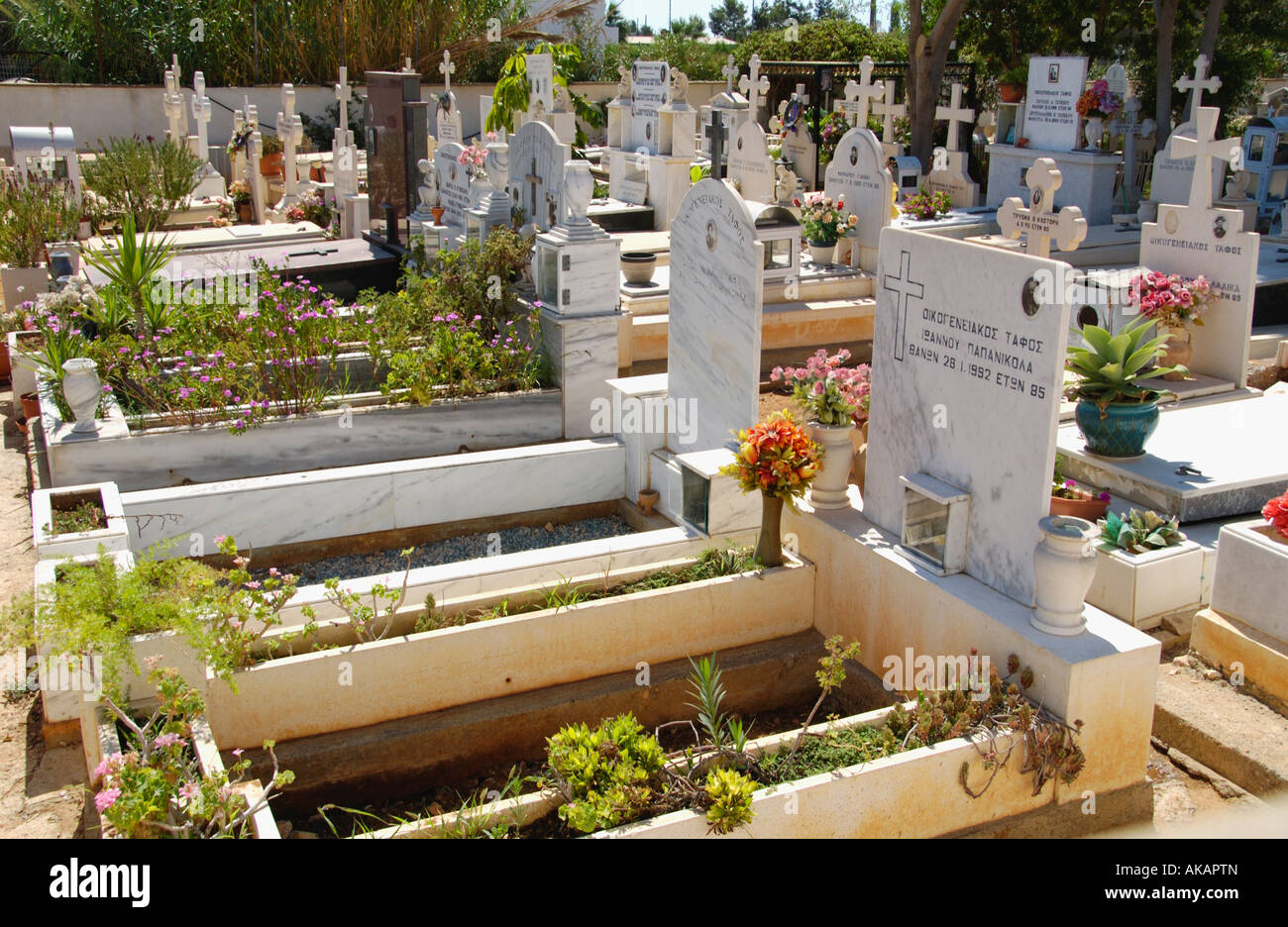 Greek Orthodox cemetery in the centre of Ayia Napa on the Mediterranean ...
