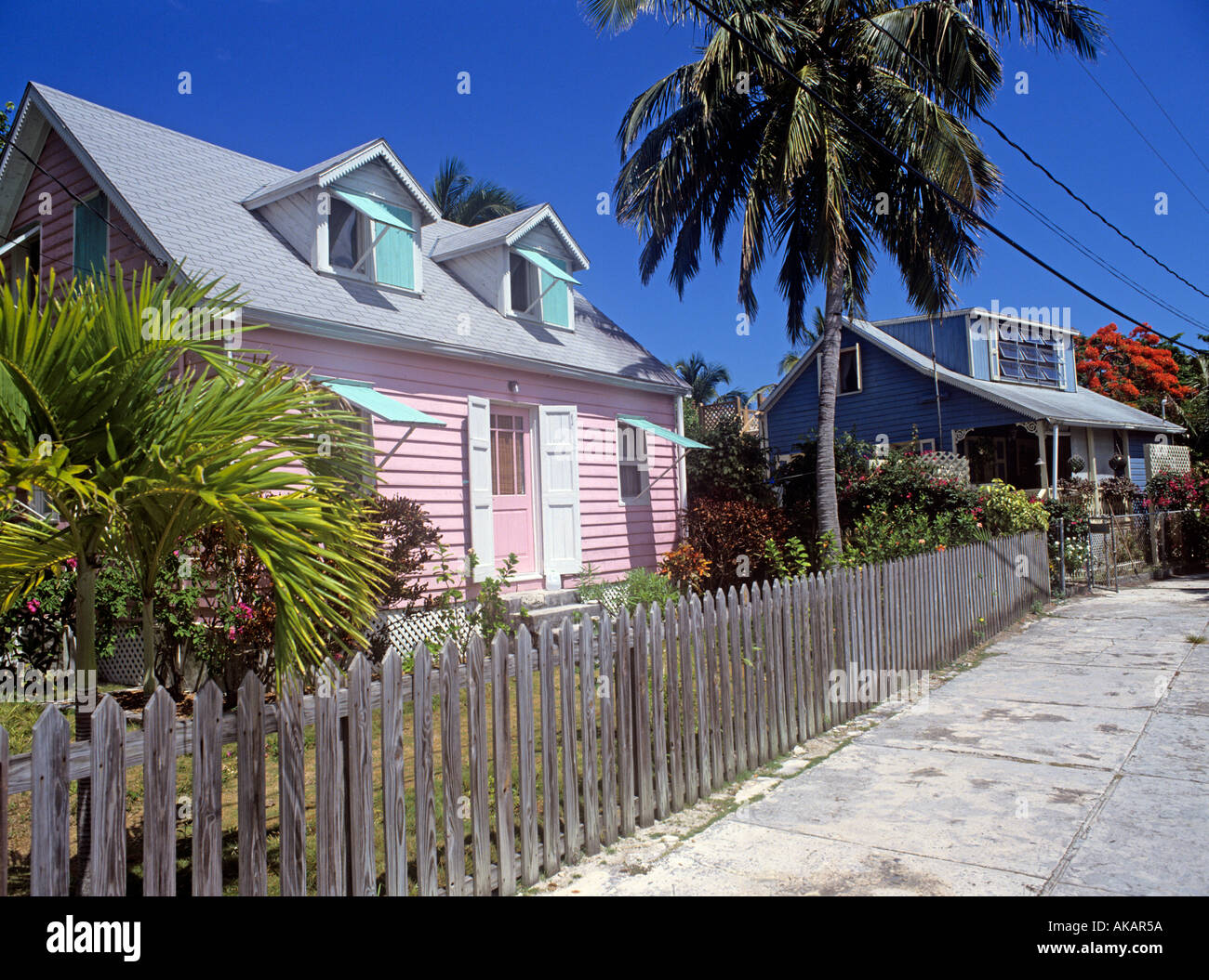 Traditional tropical wooden building painted in pastel colors Bahamas ...