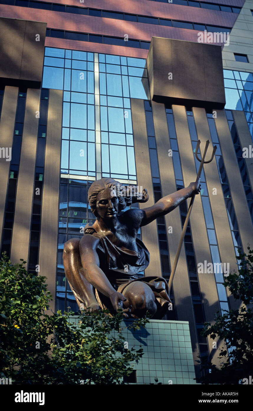 Sculture perched on Portland building the legend Portlandia downtown ...
