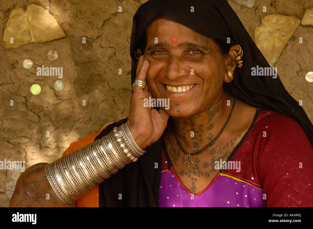 Rabari woman wearing their everyday dress and jewellery. Gujarat. Rann ...