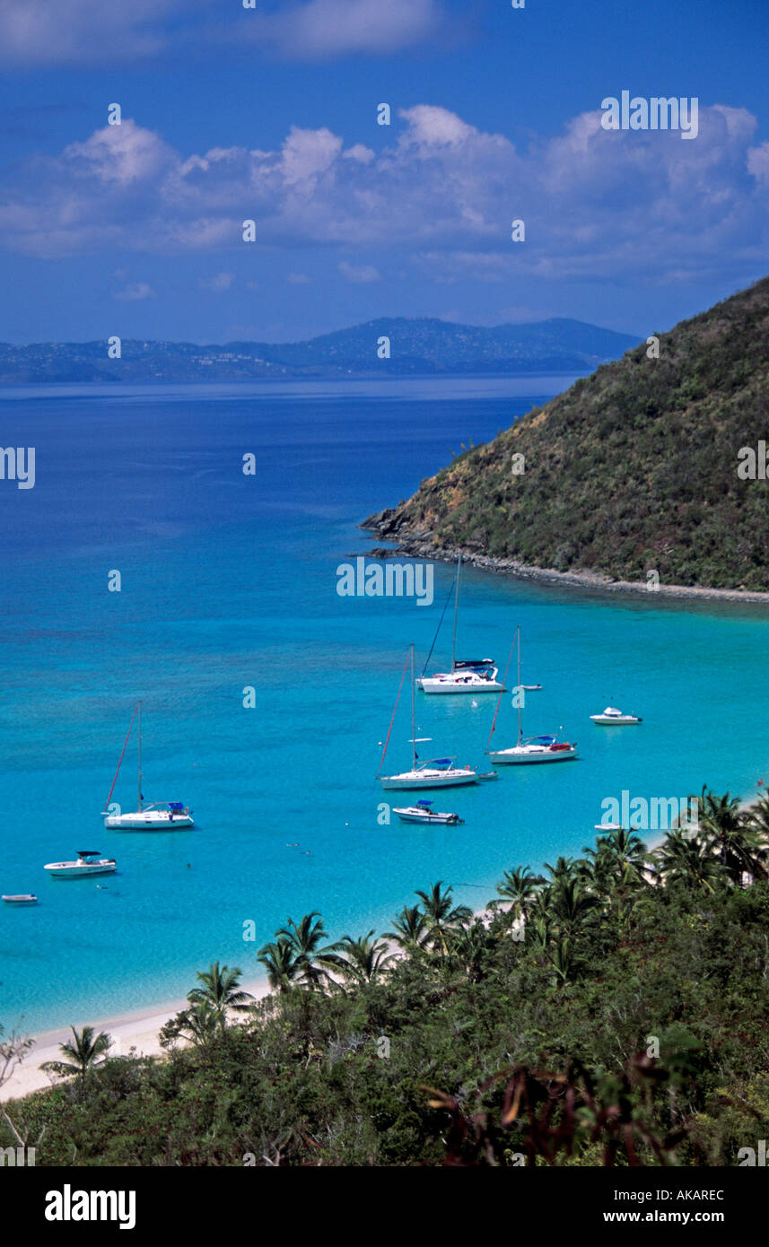 Yachts moored in crystal clear waters White Bay Jost Van Dyke British ...