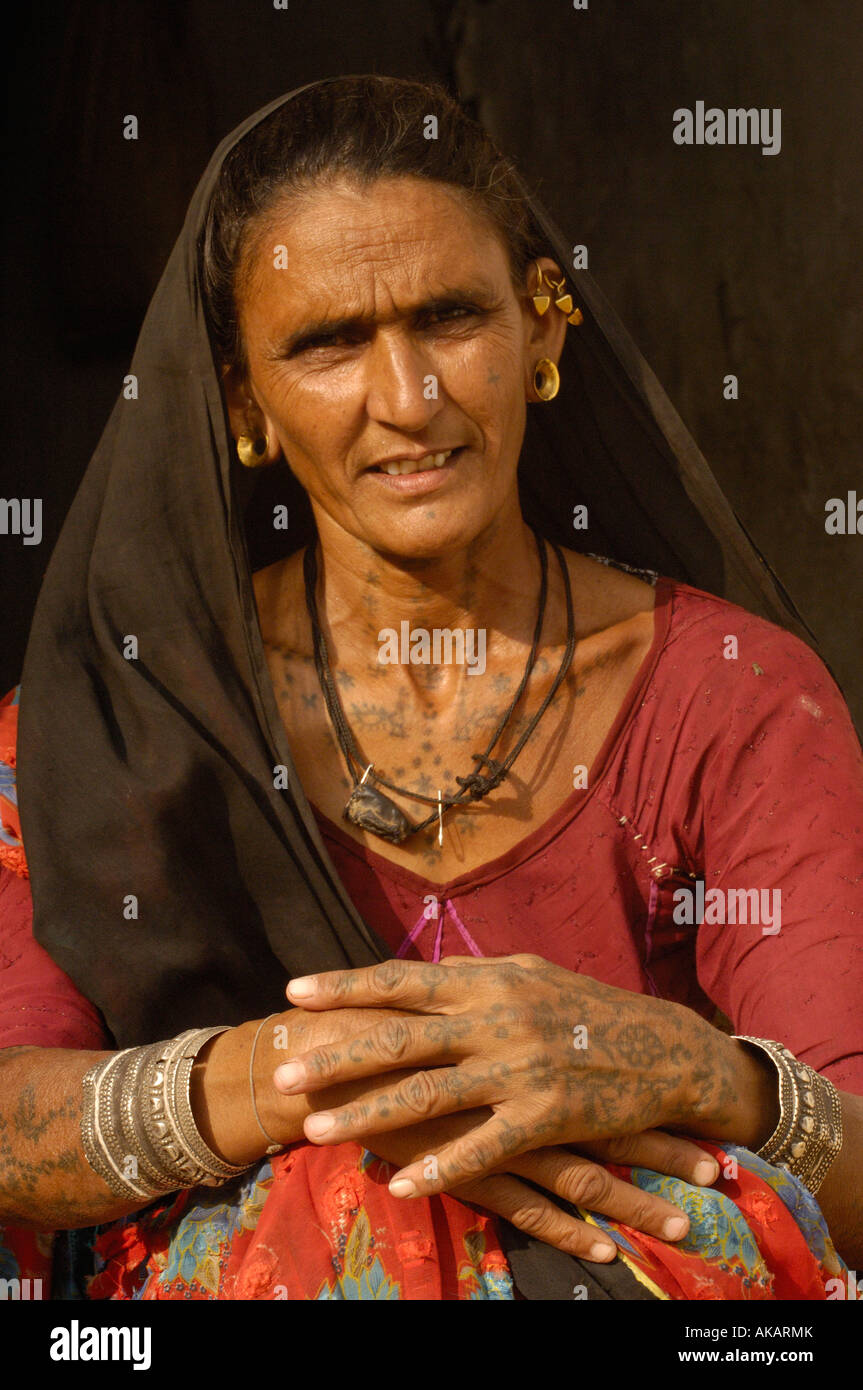Rabari woman wearing their everyday dress and jewellery. Gujarat. Rann ...
