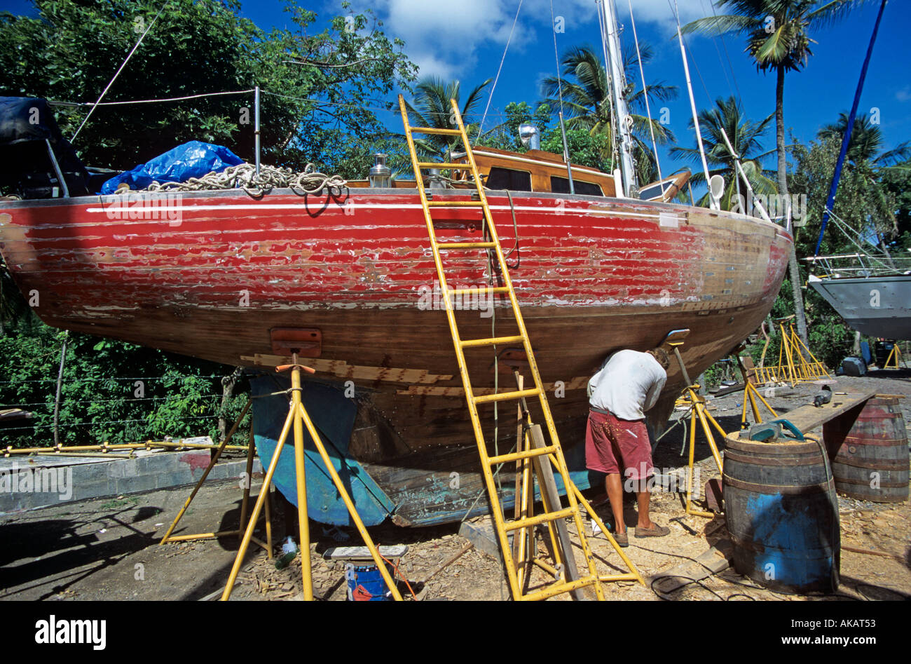 Boatyard work West Indies Caribbean Stock Photo - Alamy