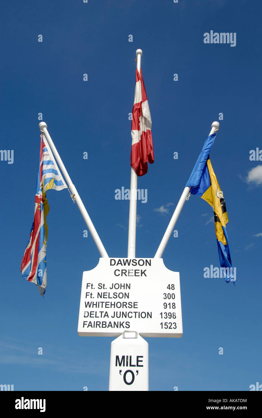 Mile Zero Post in downtown Dawson Creek British Columbia B C Canada ...