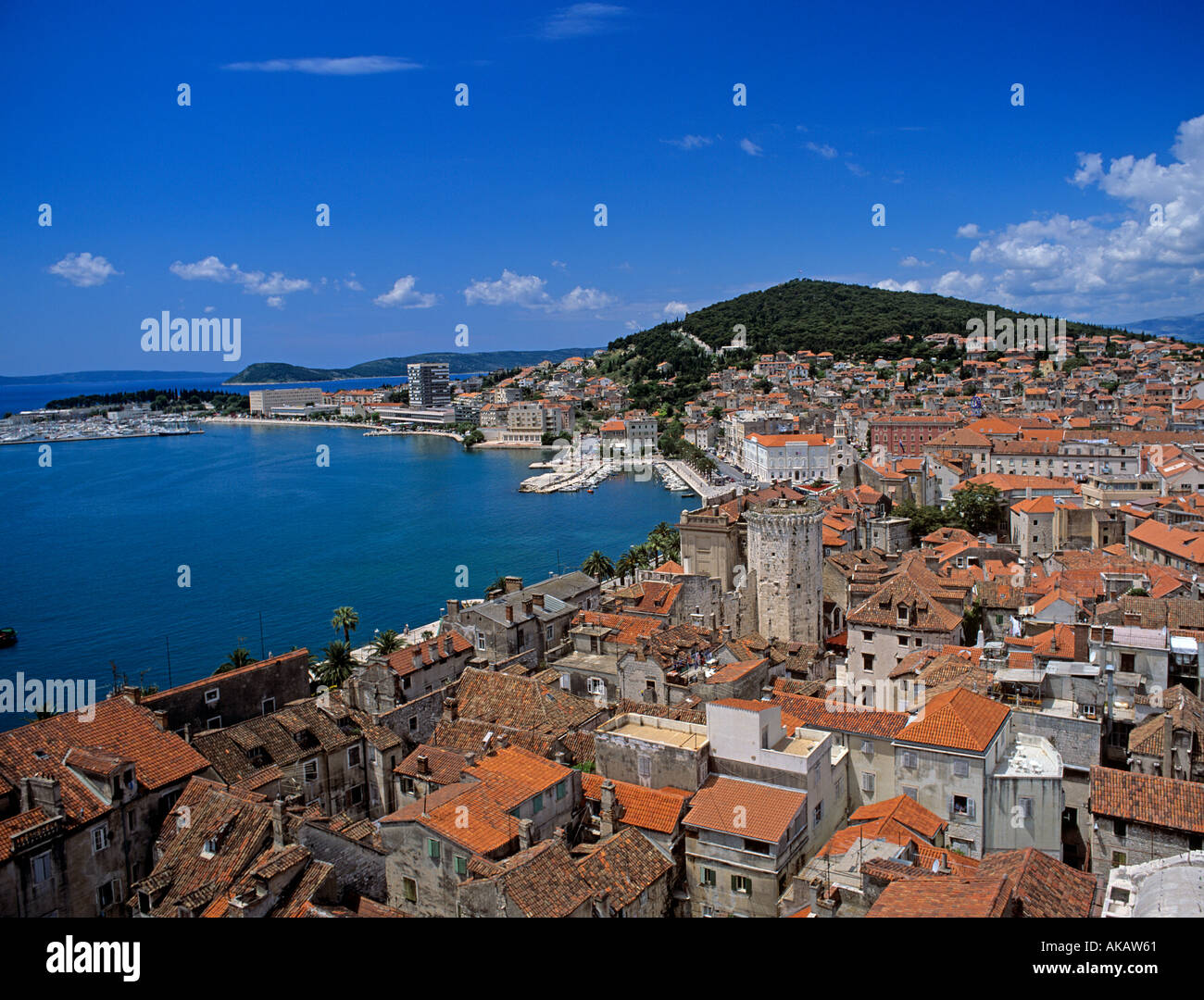 Croatia Split view of the old part of town of Split with port from ...