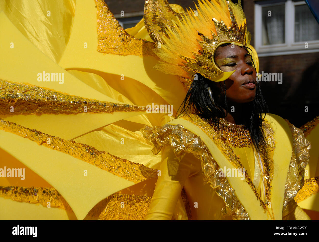 female Performers dancing in the parade at annual Notting Hill Carnival ...