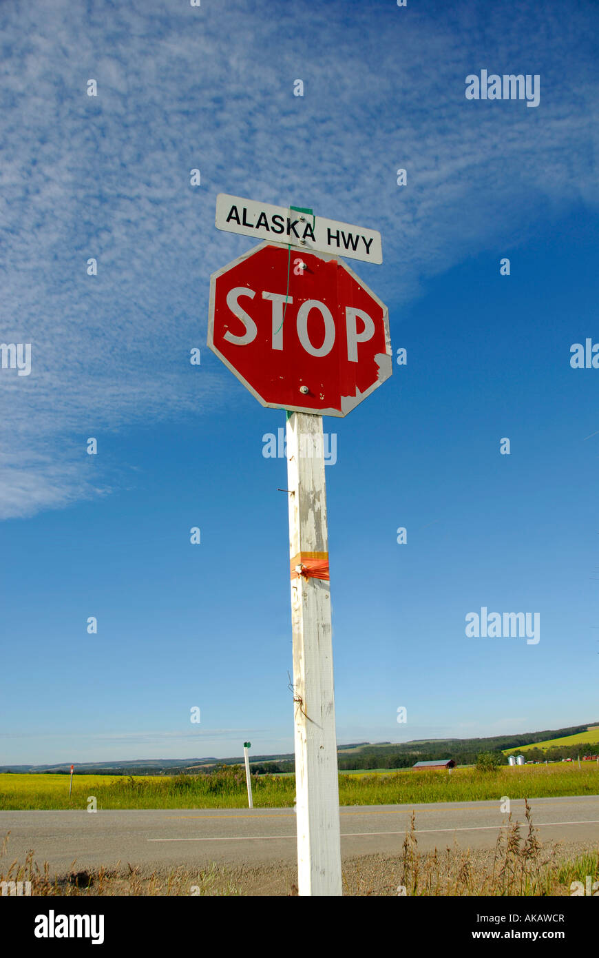 Stop sign on Alaska Highway ALCAN Al Can British Columbia B C Canada ...