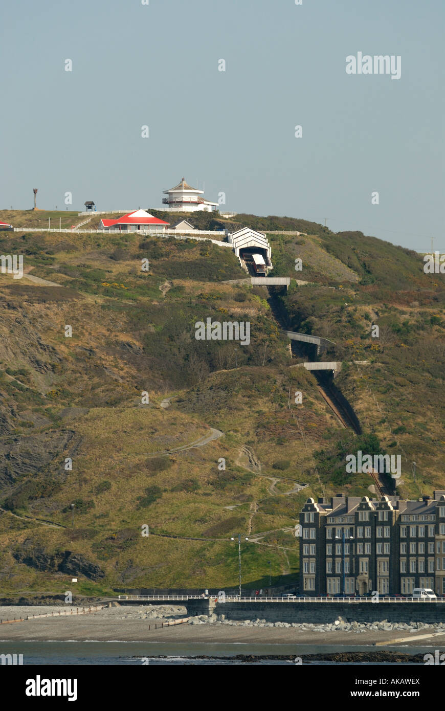 Aberystwyth north beach with Constitution Hill Cliff Railway ...