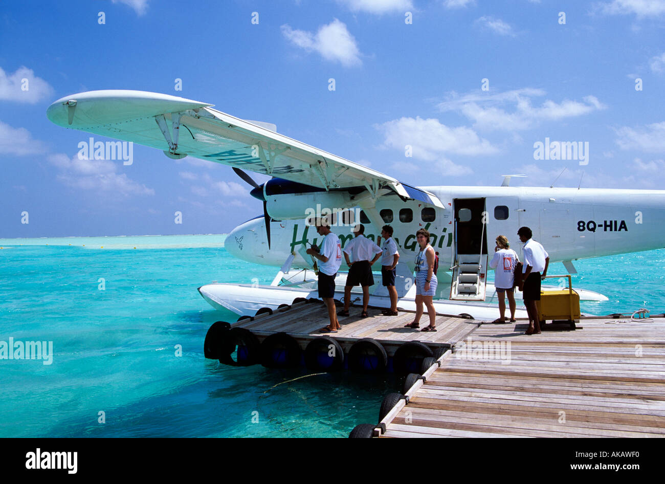 Passengers boarding a sea plane Maldives Indian Ocean Stock Photo - Alamy