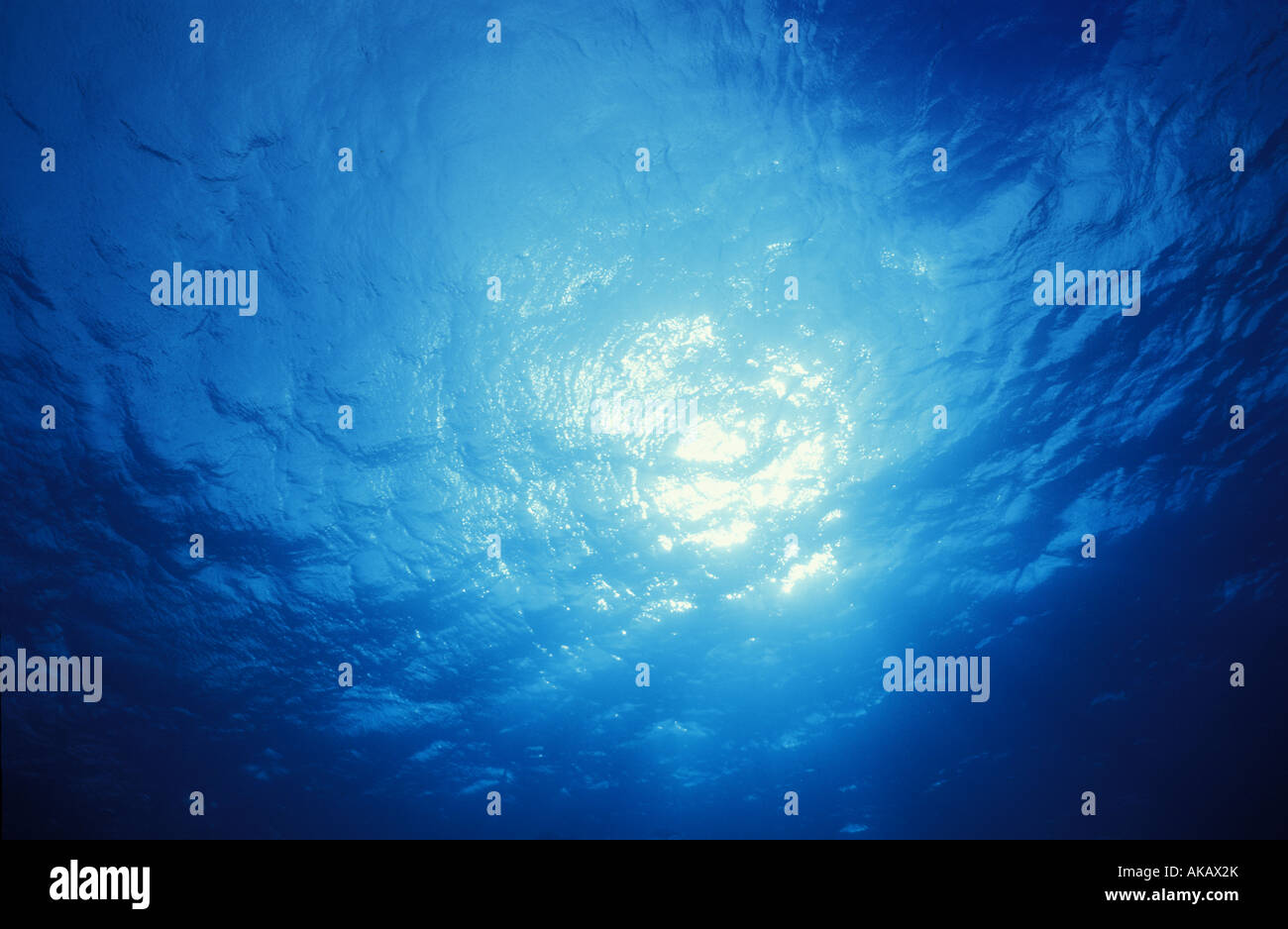 A large ball of sunlight shines through the surface of the ocean Stock ...