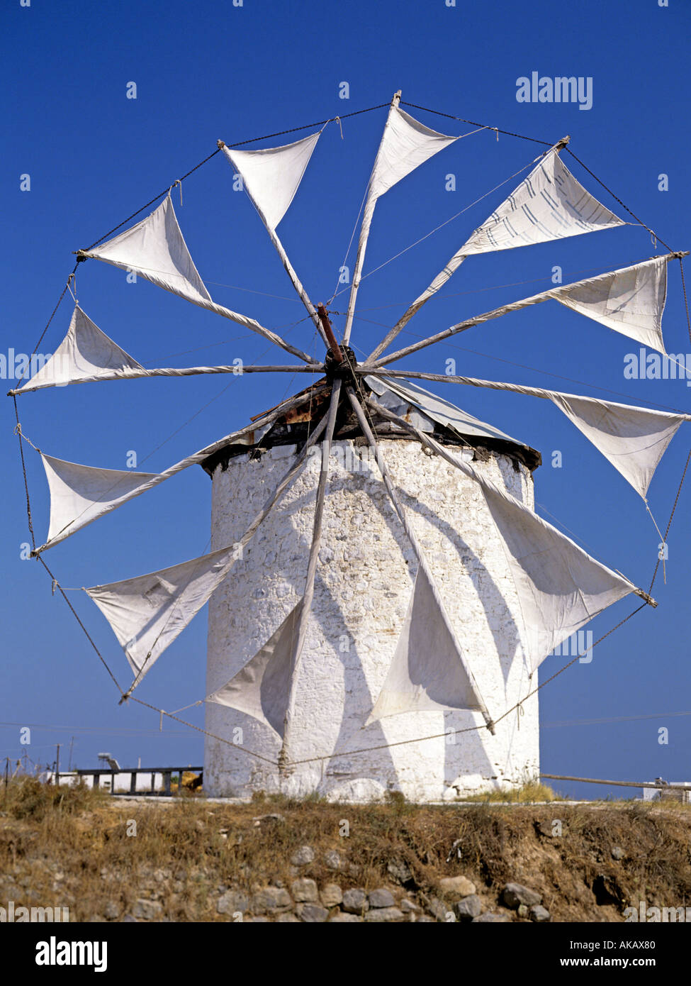 Classic Greek windmill Kos Dodecanese Mediterranean Greece Stock Photo ...