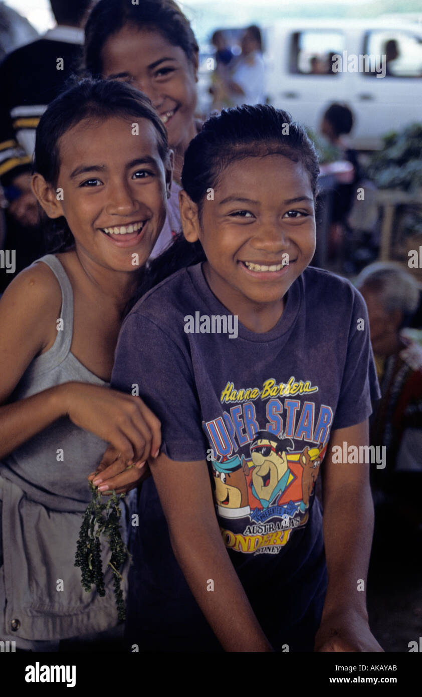 Smiling faces of young Tongan children Tonga Pacific Ocean Stock Photo ...