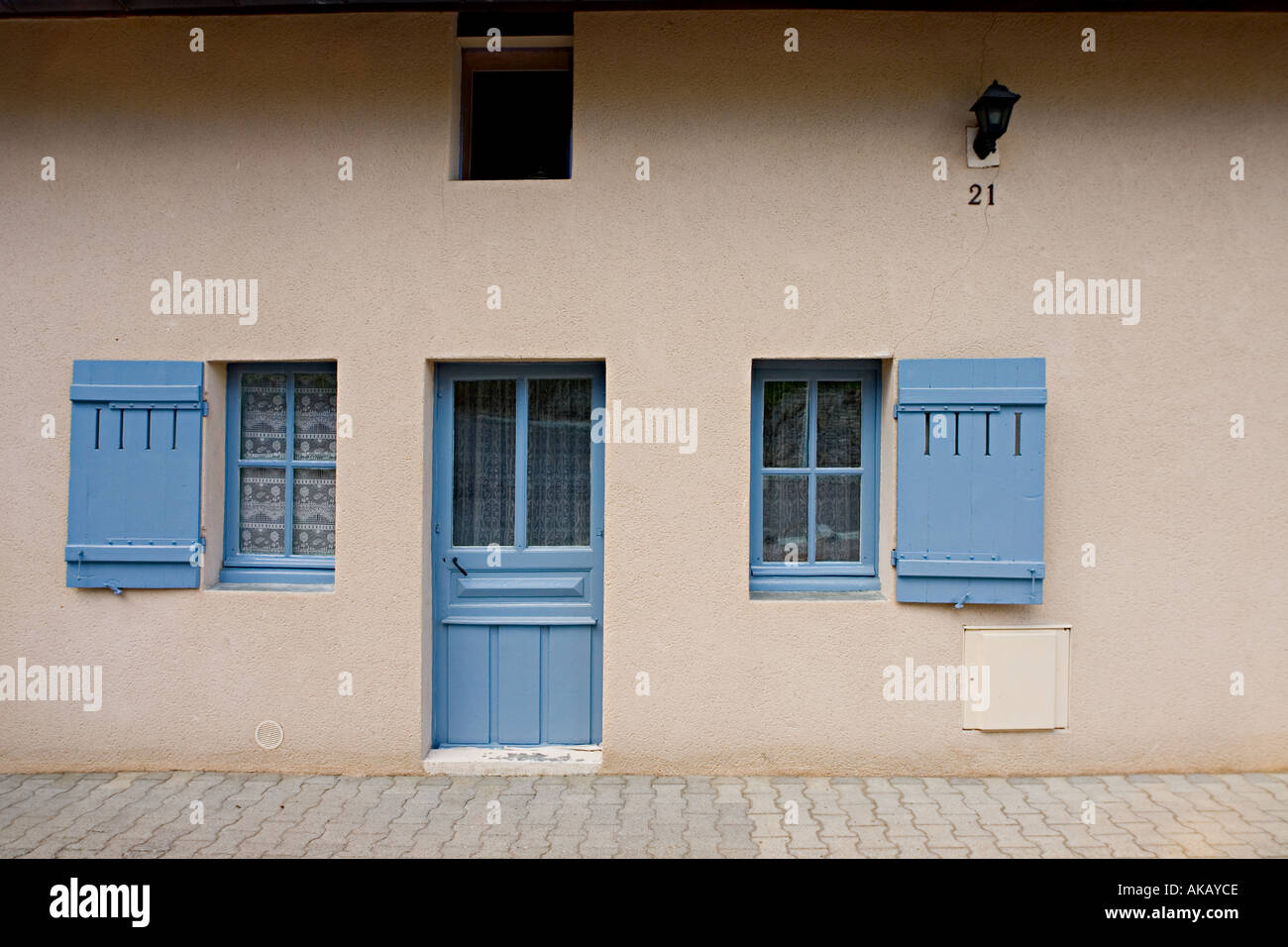 French Blue Door and Windows Stock Photo - Alamy