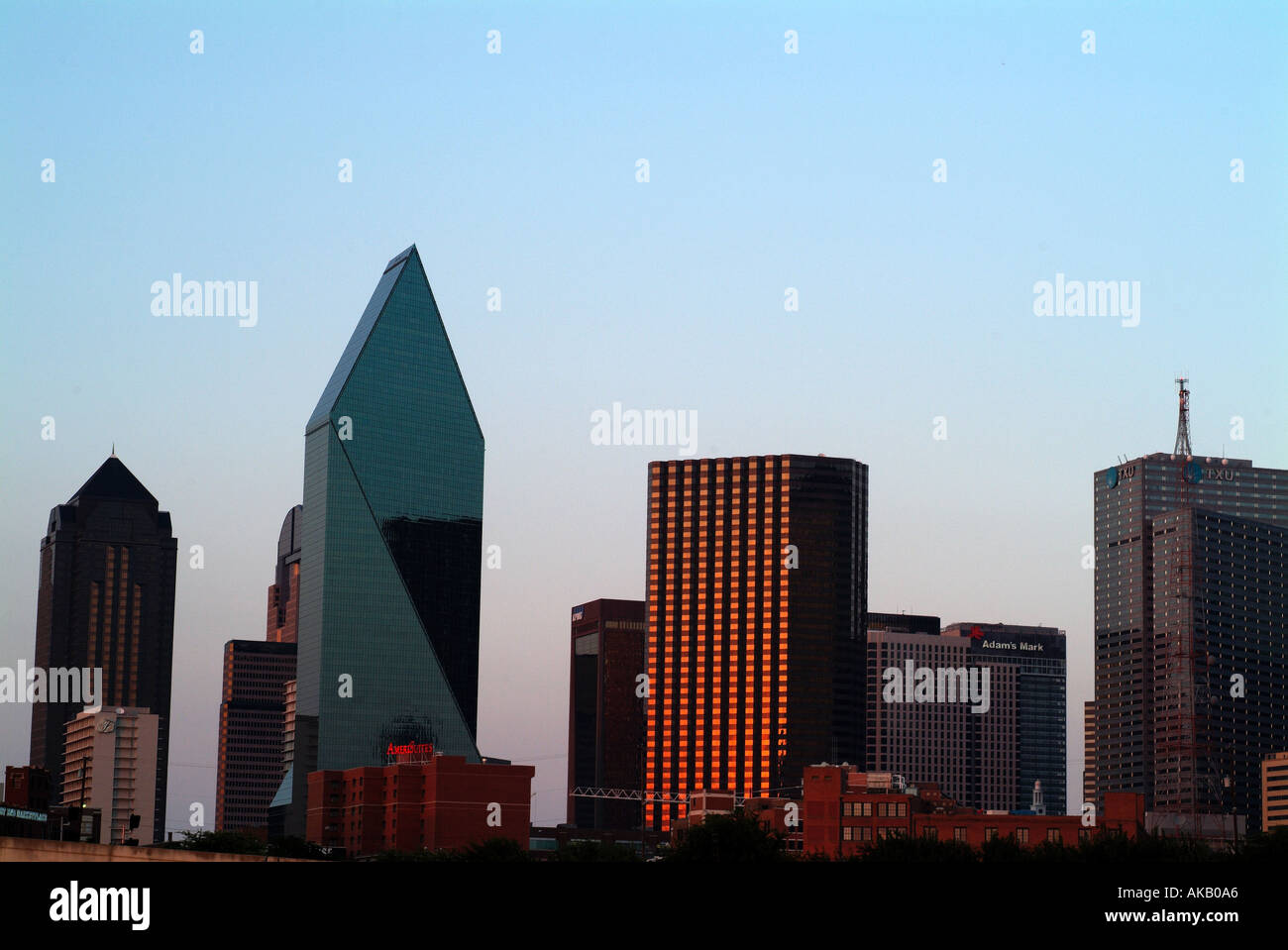 Downtown of Dallas at dusk with skyscrapers Stock Photo - Alamy