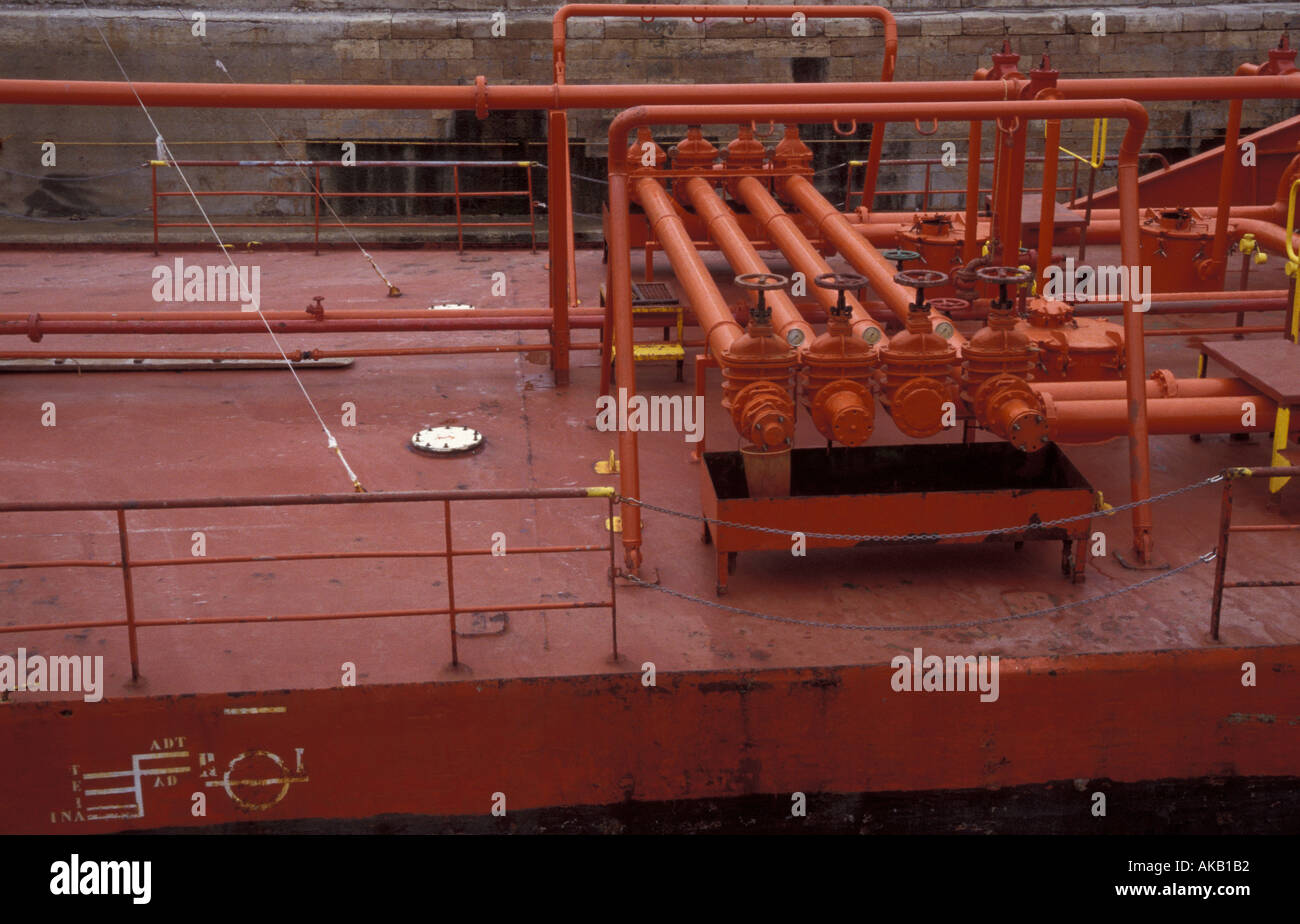 Red Pipes on Ship 2 Stock Photo - Alamy