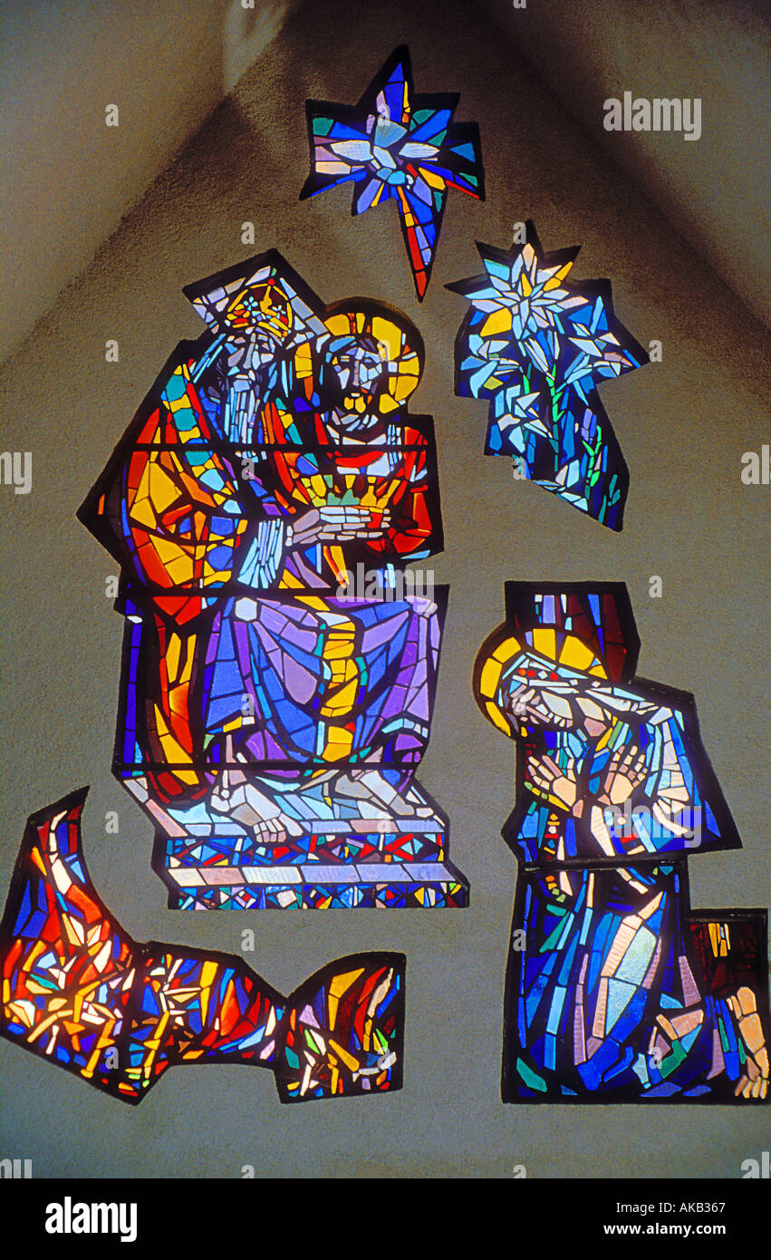 Stained glass window at a French ski resort La Clusaz Stock Photo - Alamy