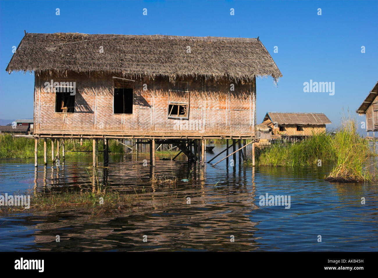 Myanmar (Burma), Shan State, Inle Lake, houses on stilts in floating ...