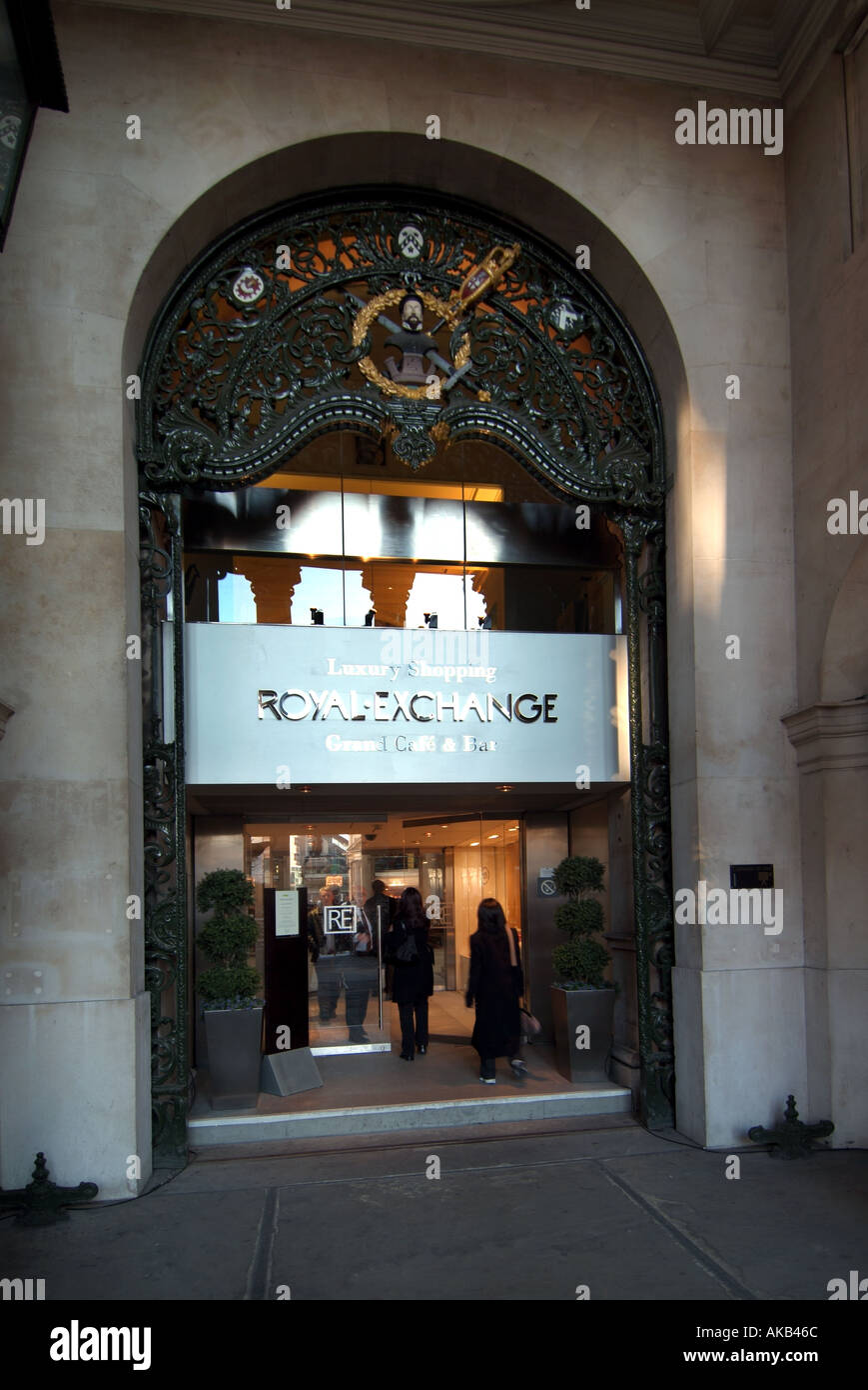 City of London entrance to the Royal Exchange luxury shopping courtyard ...