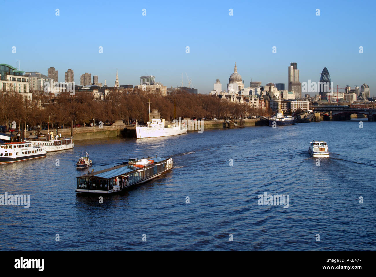 City of London skyline beyond the Embankment River Thames as seen from ...
