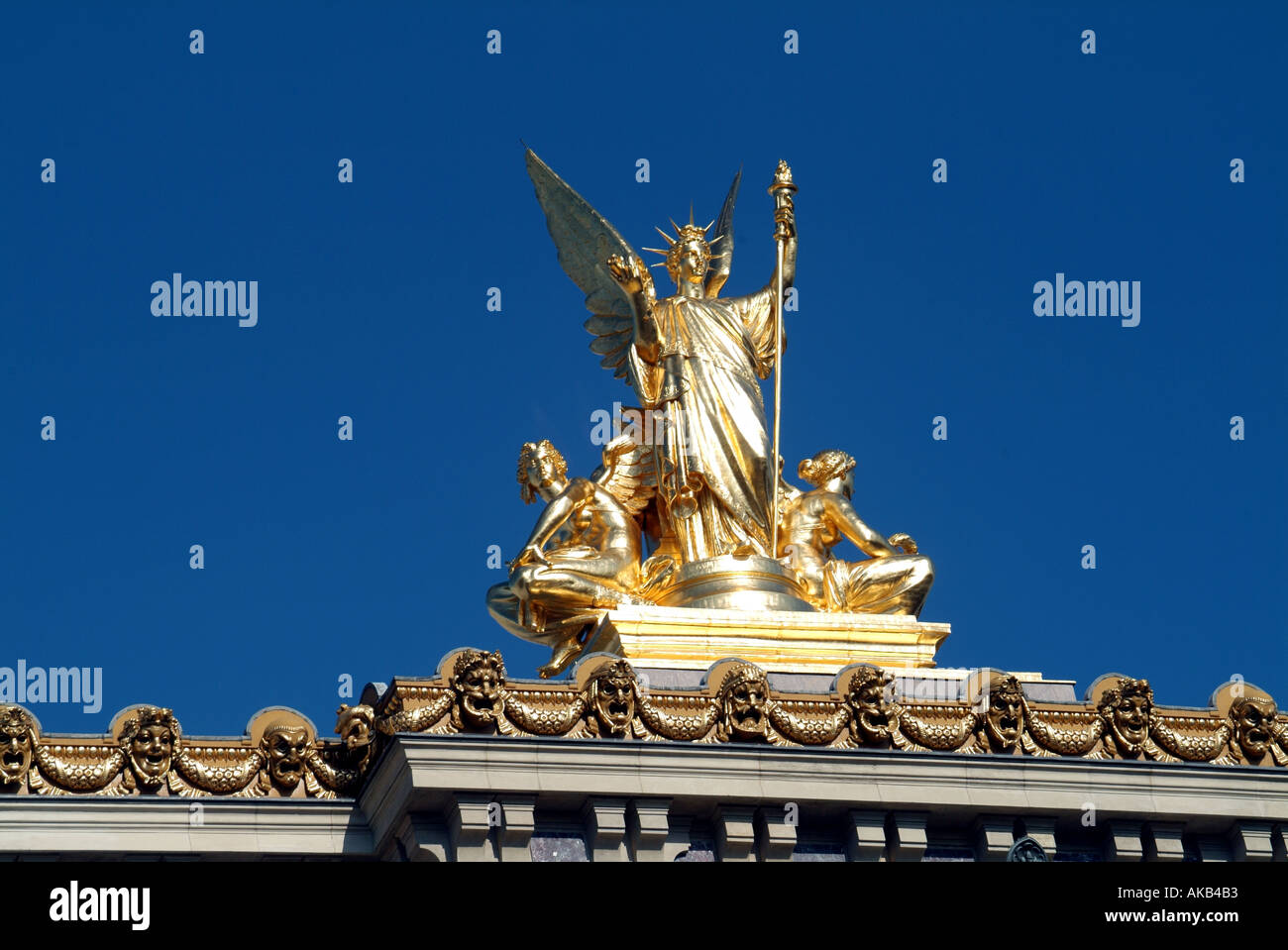 Paris Place de Opera close up of roof level gold statue Stock Photo - Alamy
