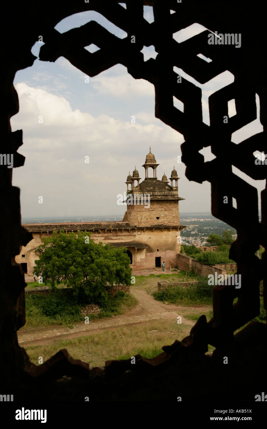 Vikram Mandir framed in a lattice window of Karan Mahal in the ...