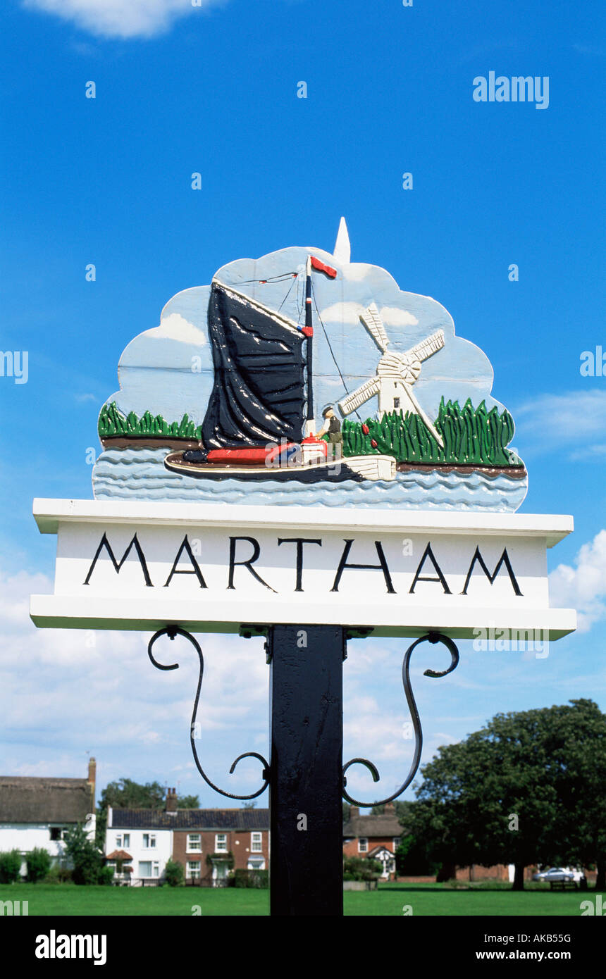 England, Norfolk, Norfolk Broads, Martham Village Sign depicting ...