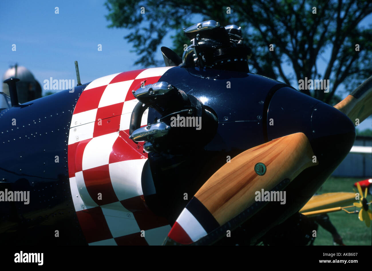 Red and white checkerboard detailing and a wooden propeller against ...