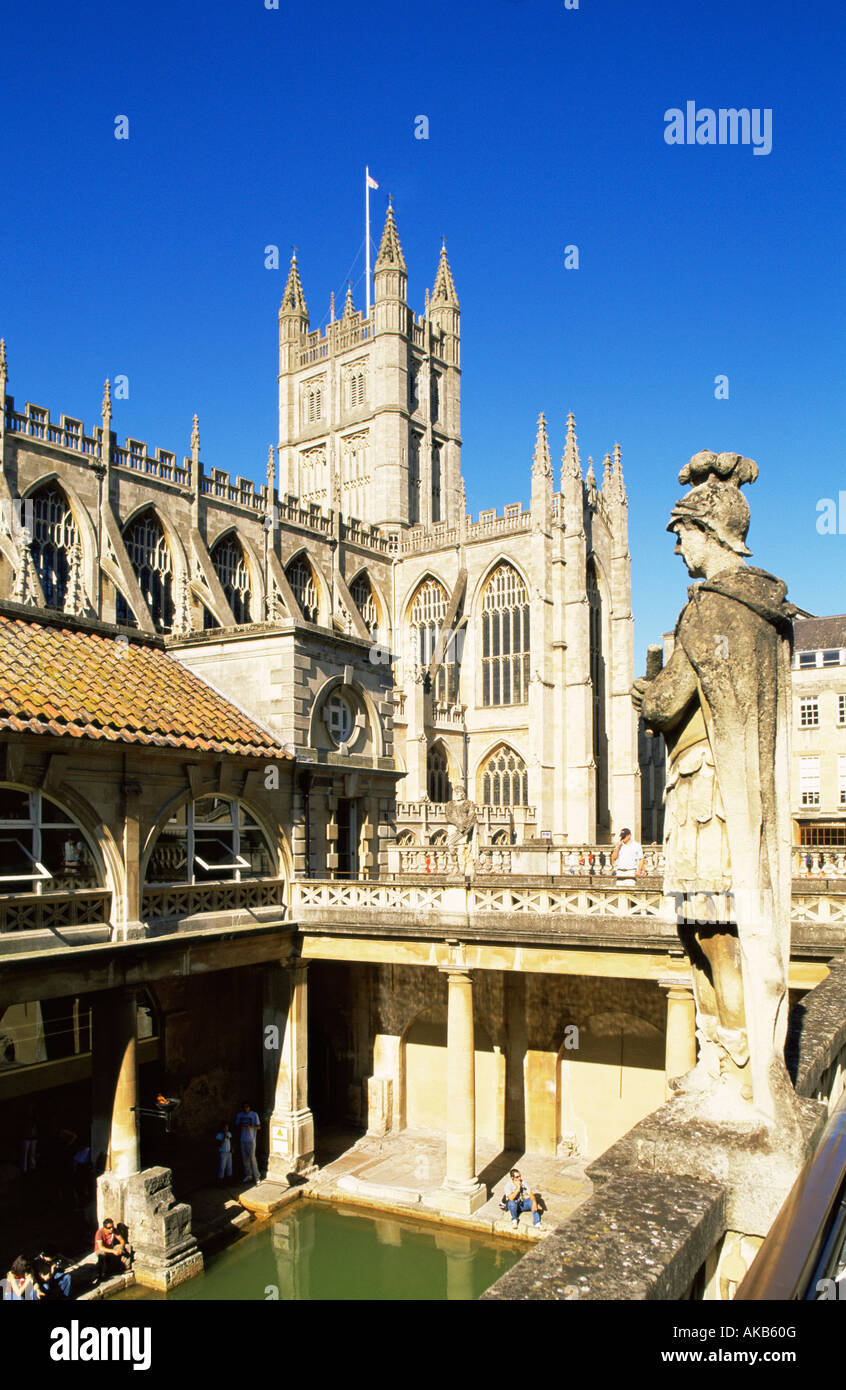 England, Somerset, Bath, The Roman Baths and Bath Cathedral Stock Photo ...